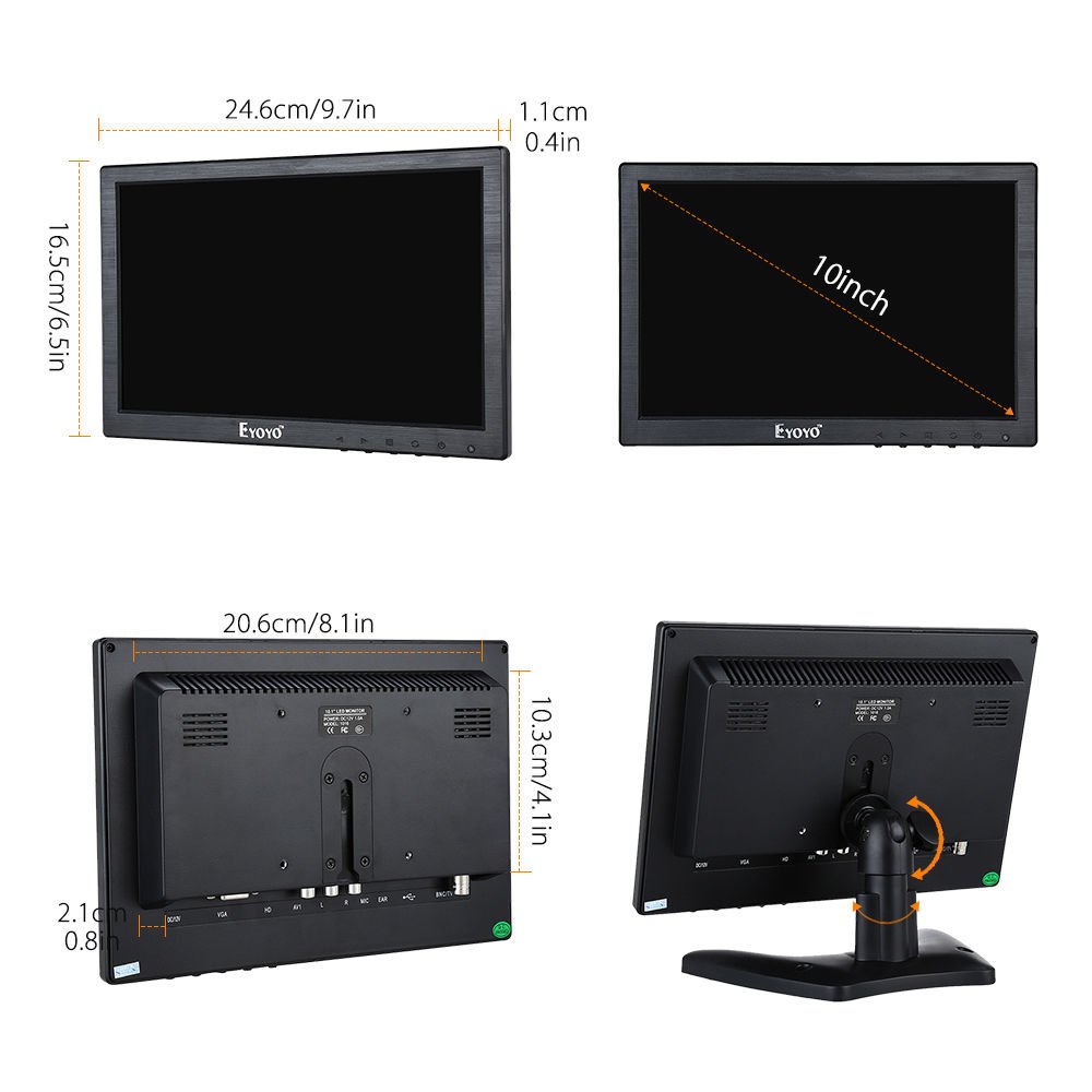 Eyoyo 10 Inch IPS LCD Monitor 1280x800 Resolution Support HDMI VGA BNC ...