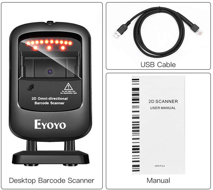Eyoyo 1D 2D Desktop Barcode Scanner, Omnidirectional Hands-Free USB ...